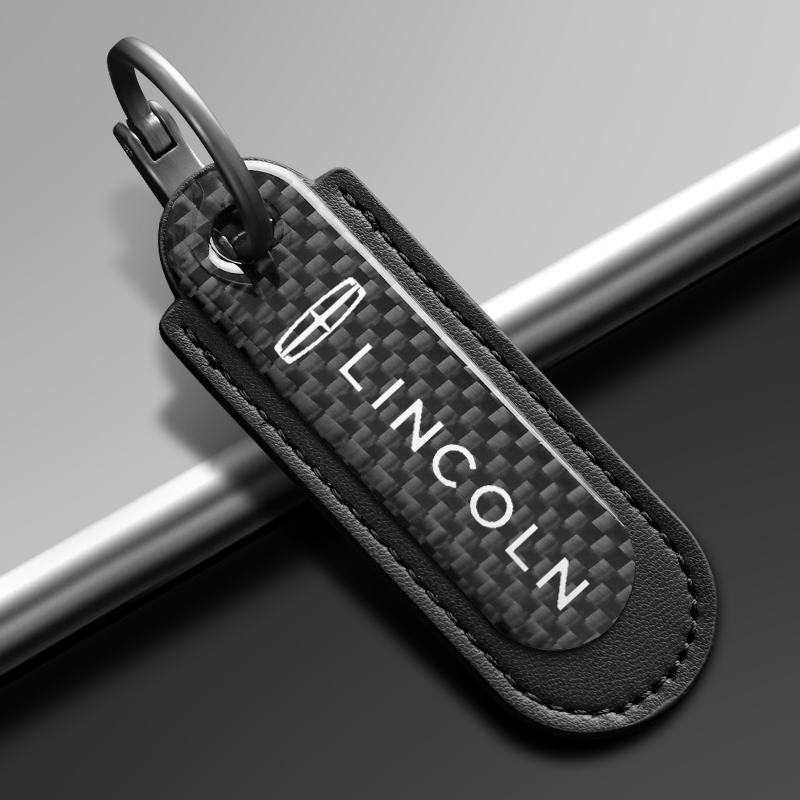 Lincoln Carbon Fiber Black Leather Keychain - Free Shipping
